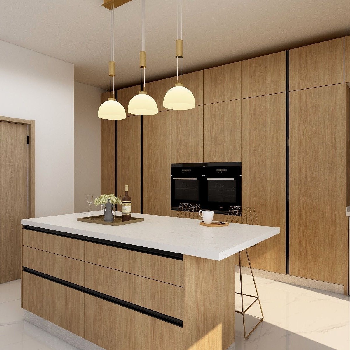 E1 Prefabricated Modern Kitchen Cabinet with Quartz Countertop
